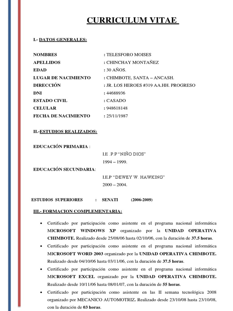 Curriculum Vitae de Telesforo Moisés | PDF | Microsoft Windows | Microsoft