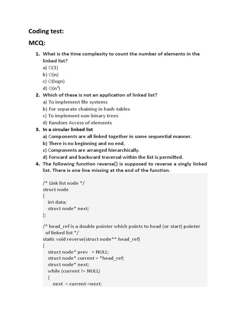Coding Test: MCQ | Download Free PDF | Array Data Structure | Software ...