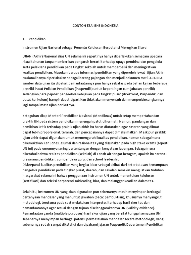 Contoh Esai BHS Indonesia PDF | PDF