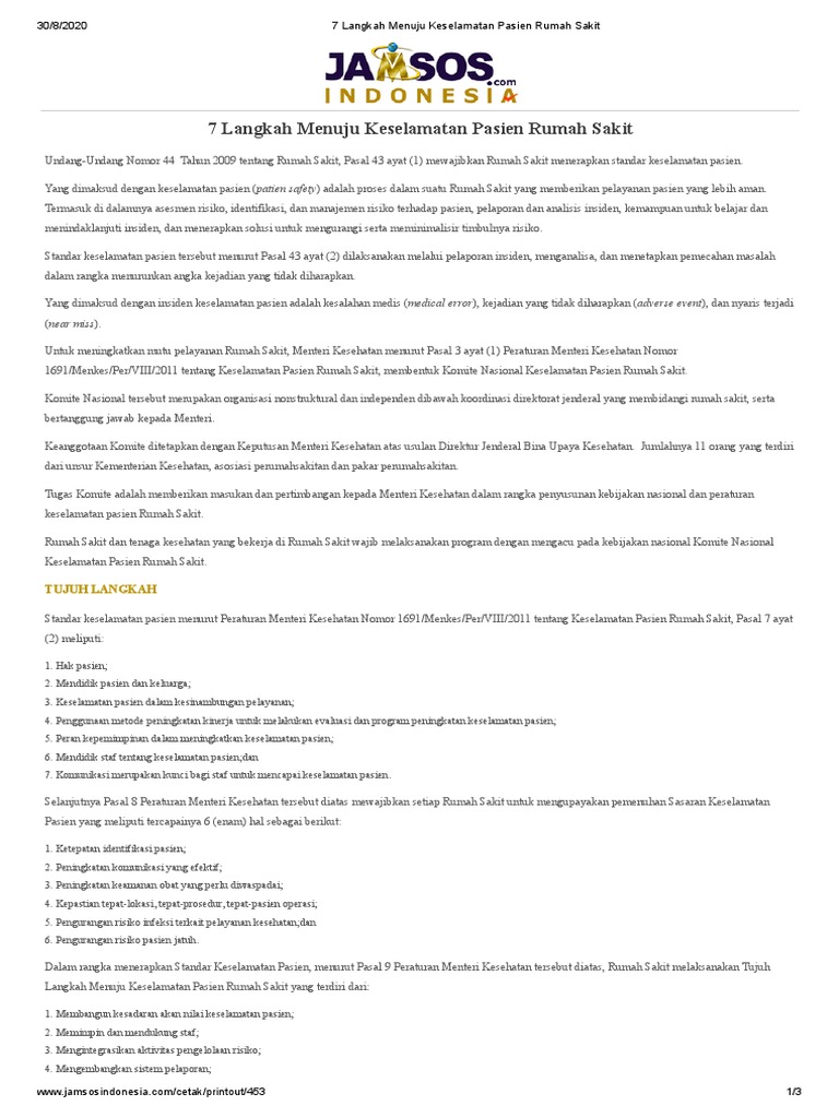 7 Langkah Menuju Keselamatan Pasien Rumah Sakit | PDF