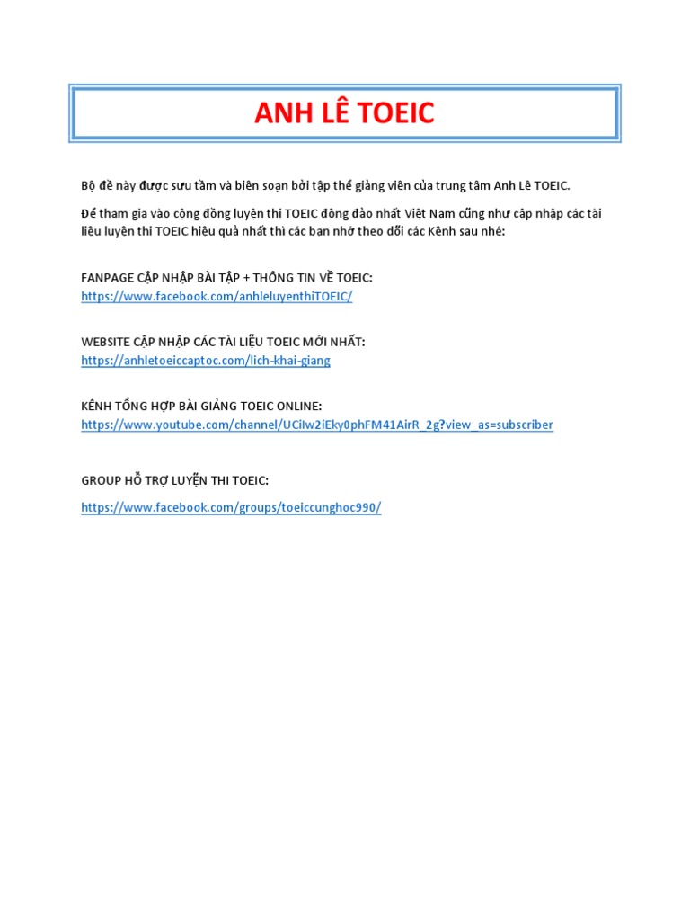 ĐỀ THI THỬ TOEIC READING THÁNG 8 | PDF