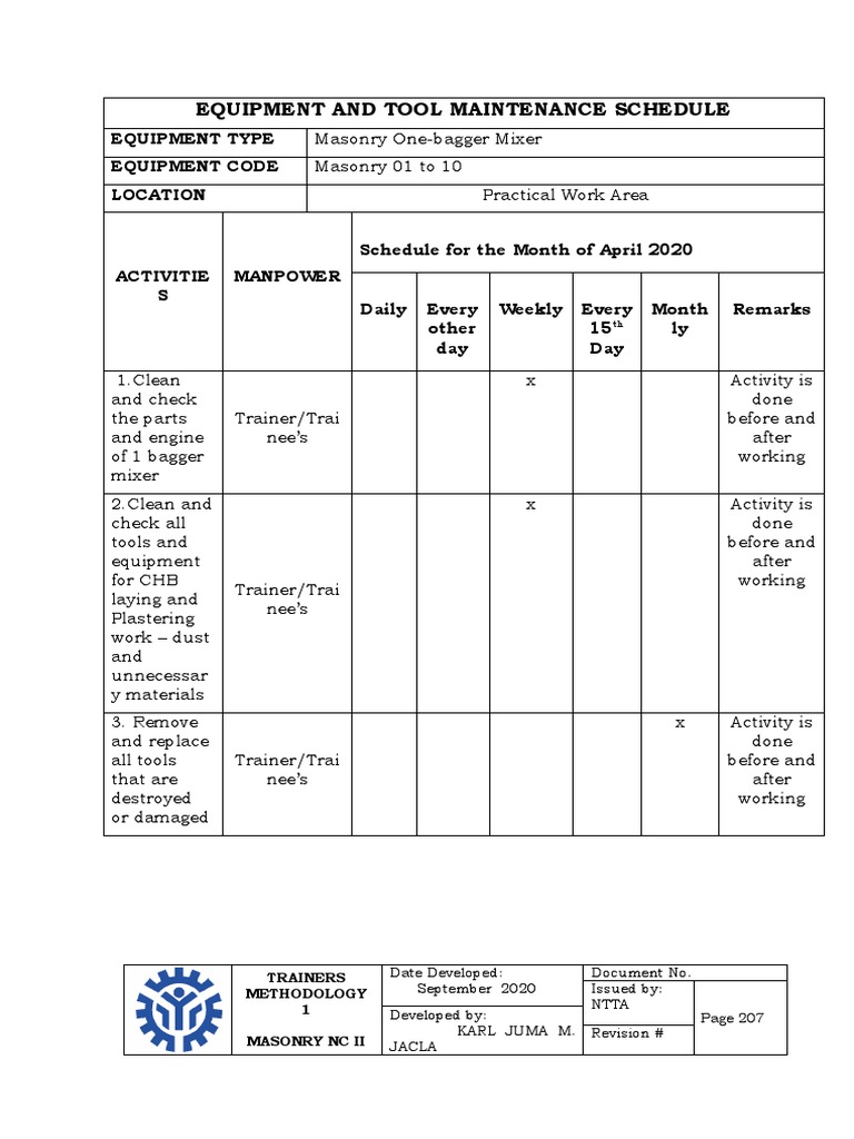 2 Equipment Maintainance Sked | PDF