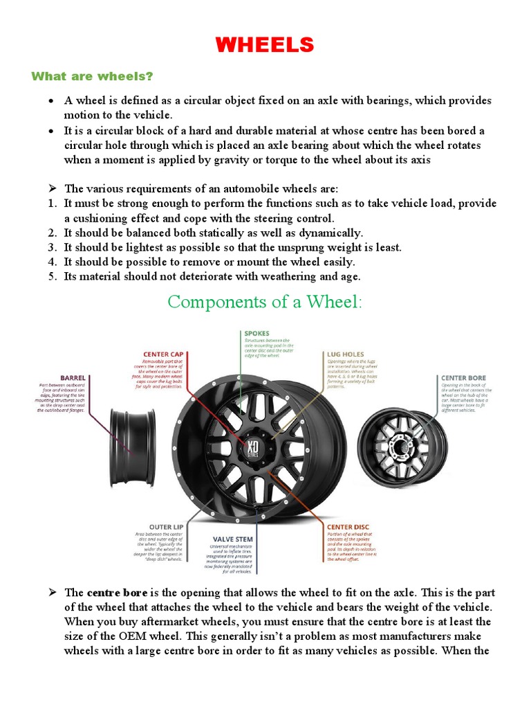 Wheels: Components of A Wheel | PDF | Axle | Tire