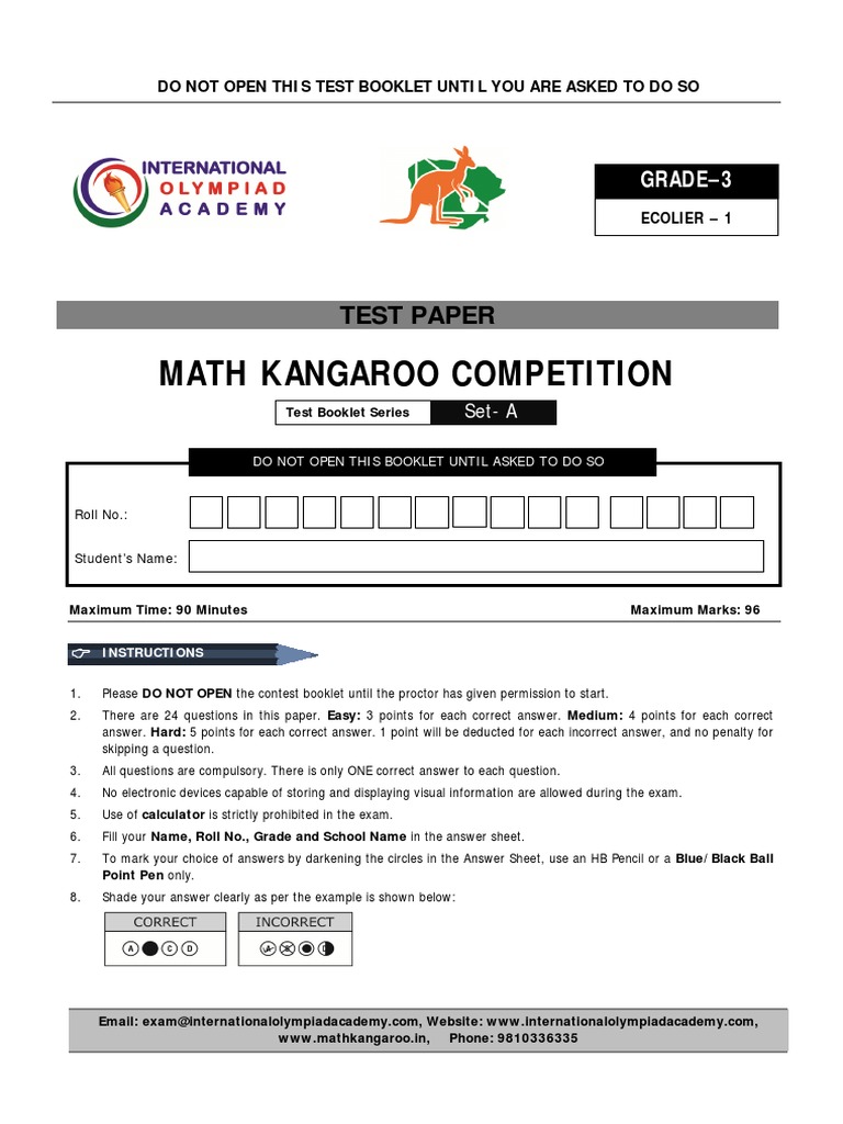 Math Kangaroo Competition: Test Paper | Download Free PDF | Test ...
