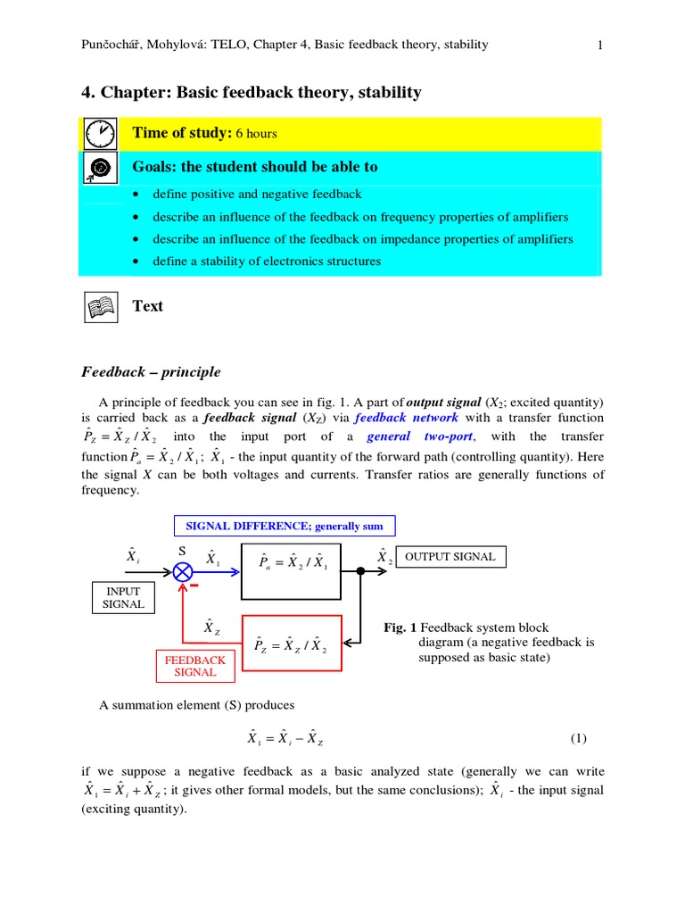 Chapter: Basic Feedback Theory, Stability: Time of Study: Goals: The ...