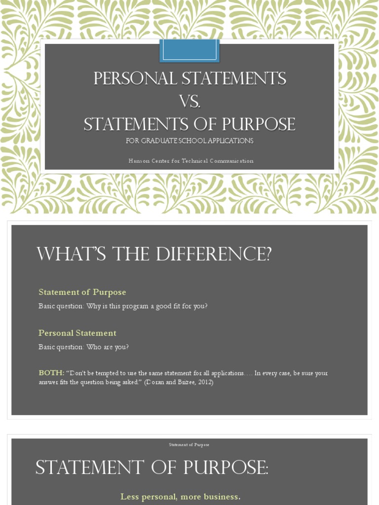 Personal Statements vs. Statements of Purpose PPT PDF | PDF | Graduate School | Engineering
