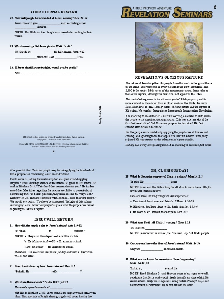 Revelation Seminar B06 Pdf Rapture Second Coming