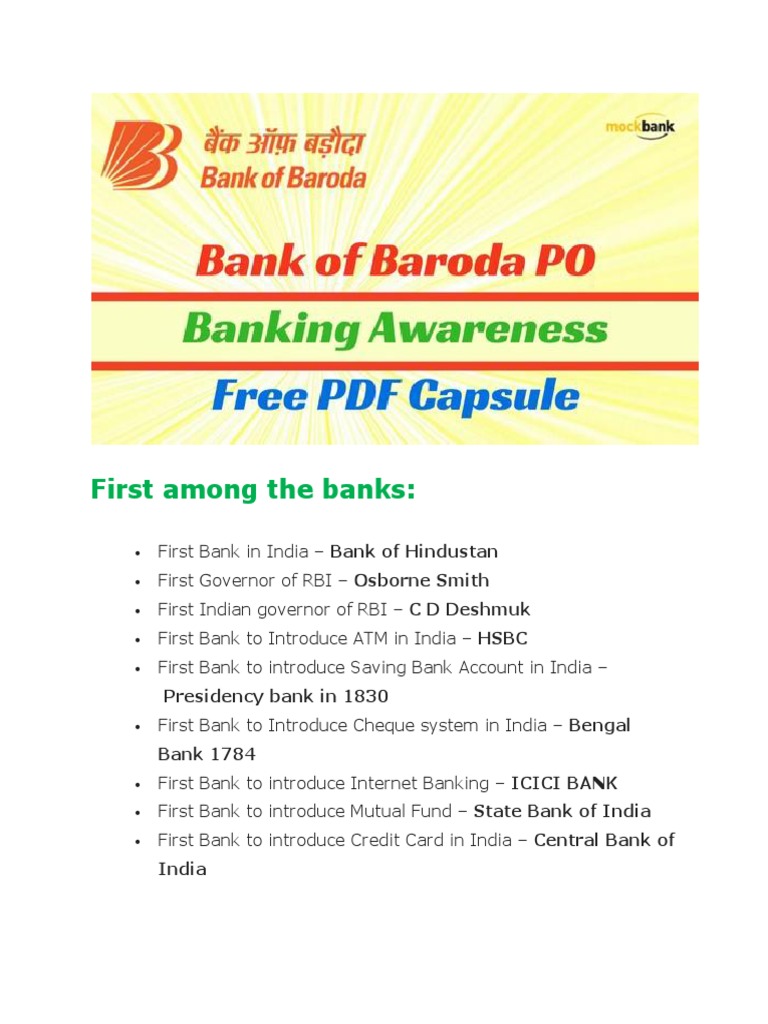 Bank of Baroda PO Banking Awareness Free PDF Capsule PDF | PDF | Basel ...