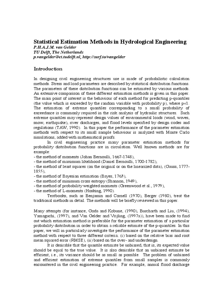 Statistical Methods for Hydrology Estimation | PDF | Estimator | Bias ...