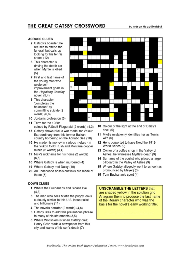 Great Gatsby Crossword Puzzle | PDF | The Great Gatsby | Novels