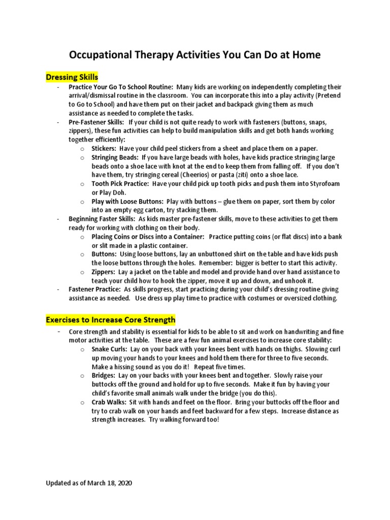 OT HOME PACKET - Comprehensive | PDF | Scissors | Perception