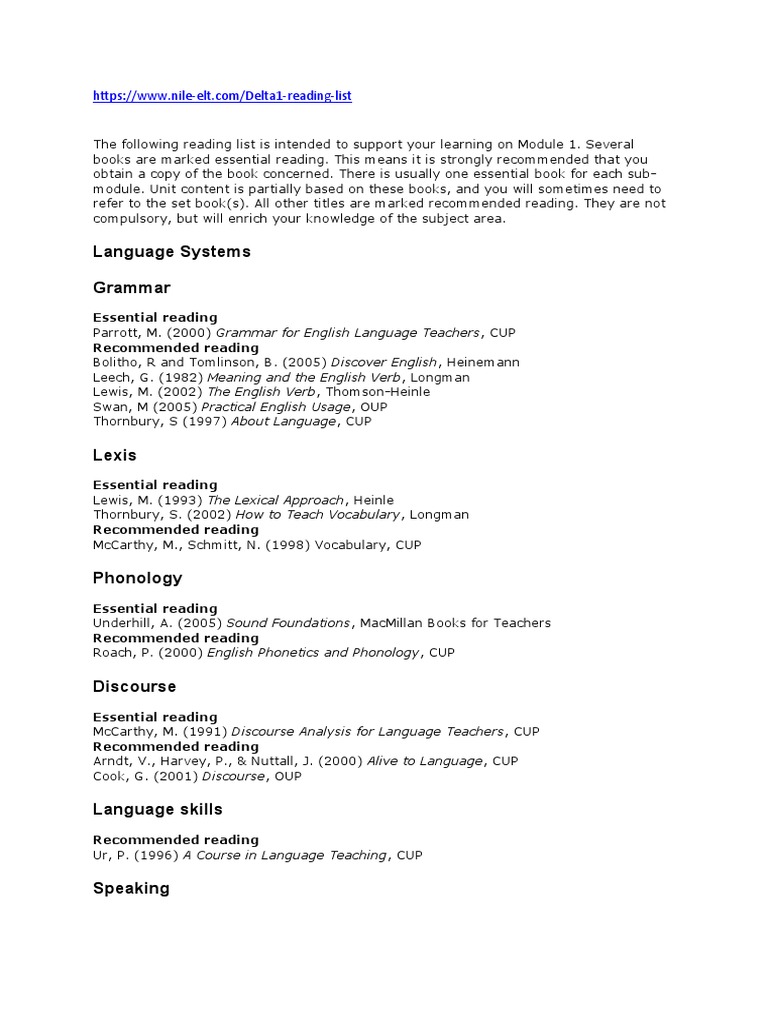 Delta Module 1 Reading List | PDF | Language Education | Oxford ...