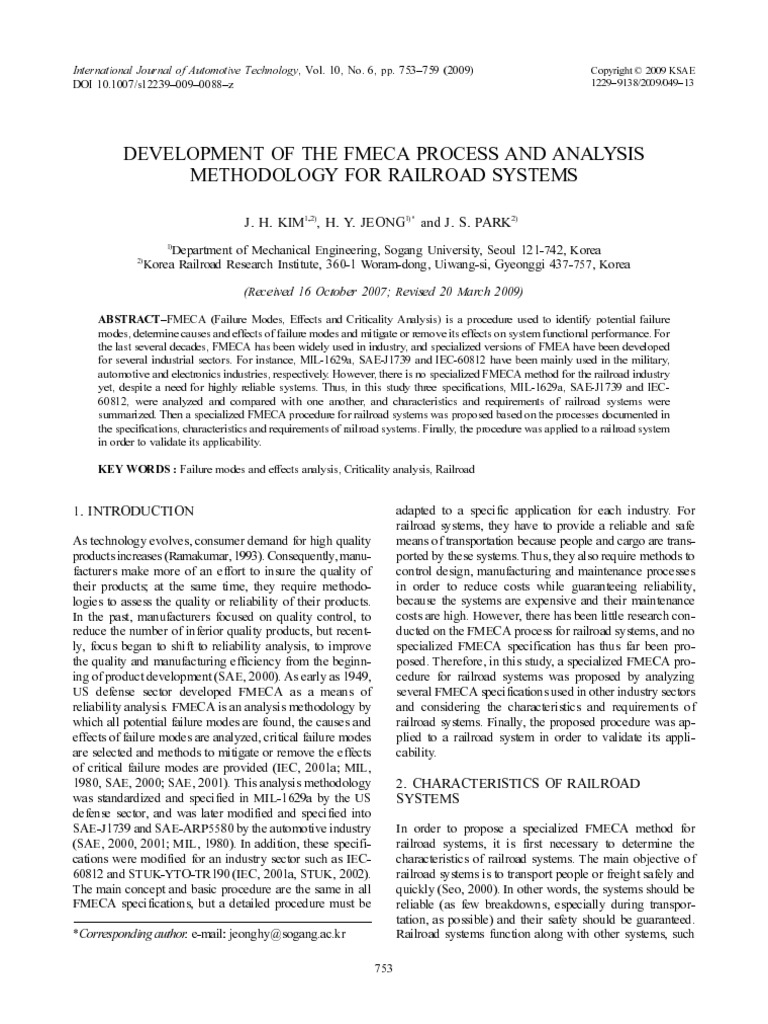 Development of The Fmeca Process and Analysis Methodology For Railroad Systems | PDF ...