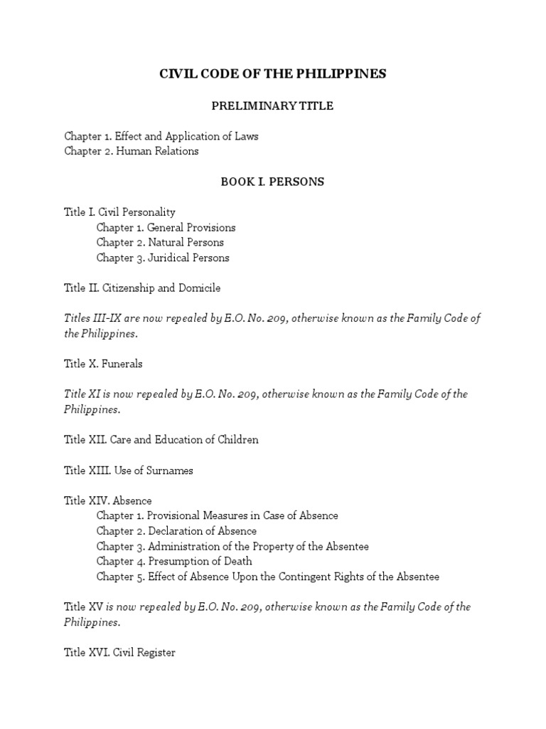 Philippine Civil Code Overview | PDF | Intestacy | Will And Testament