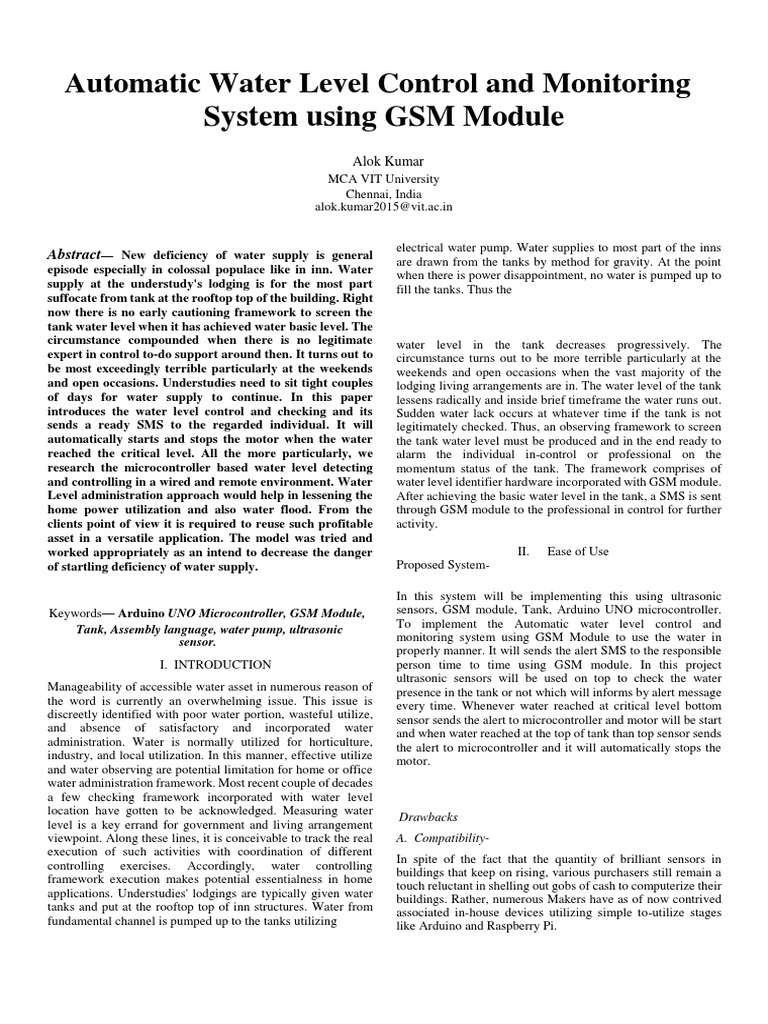 Automatic Water Level Control and Monito PDF | PDF | Arduino | Wireless