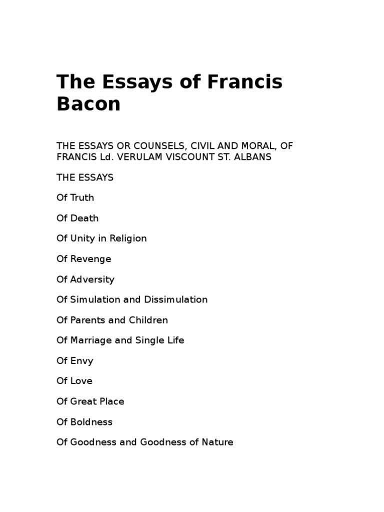 Essays of Francis Bacon | PDF | Envy | Francis Bacon