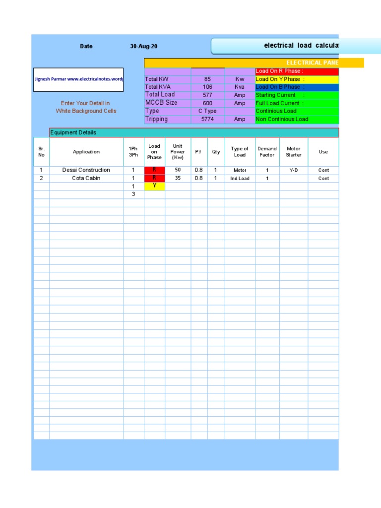 Electrical Load Calculation and Energy Consumption 22 8 12 | PDF ...