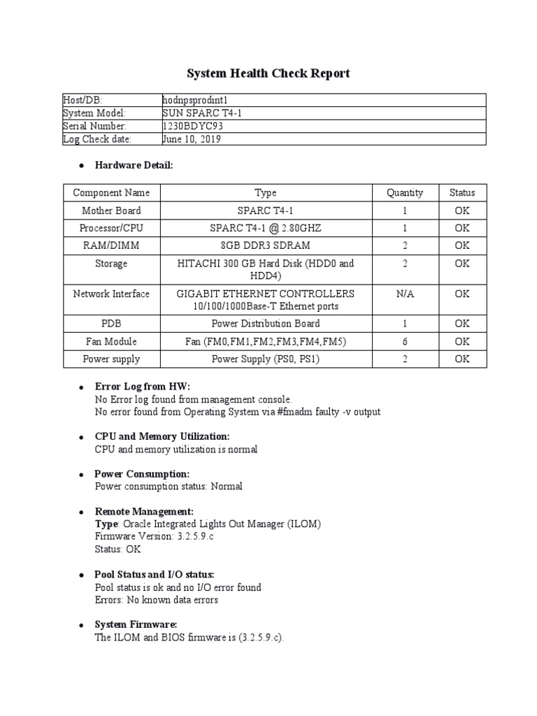 System Health Check Report: Error Log From HW | PDF | Input/Output ...