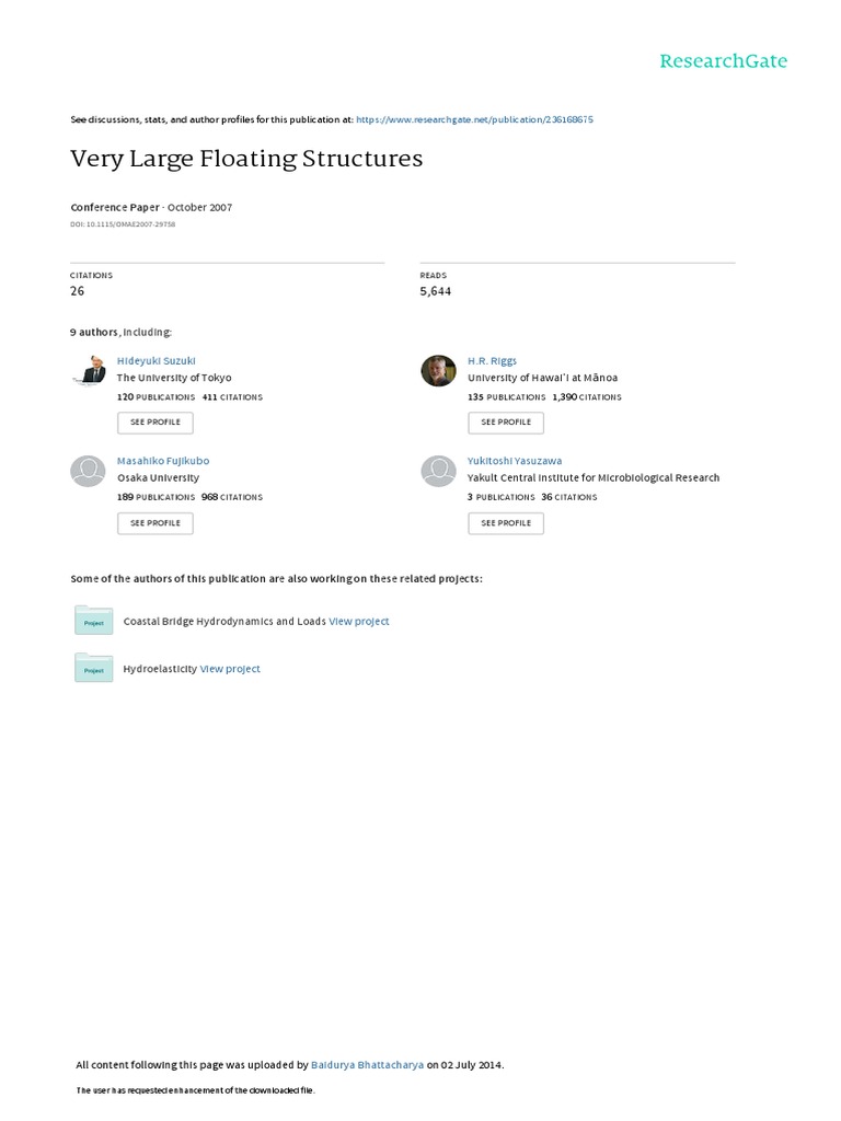 Very Large Floating Structures: October 2007 | PDF | Fatigue (Material) | Strength Of Materials