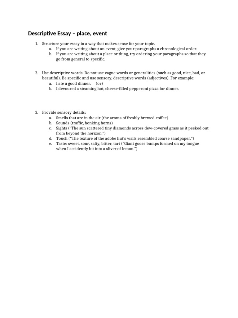 Descriptive Essay - Event and Place 1 | PDF | Taste | Nature