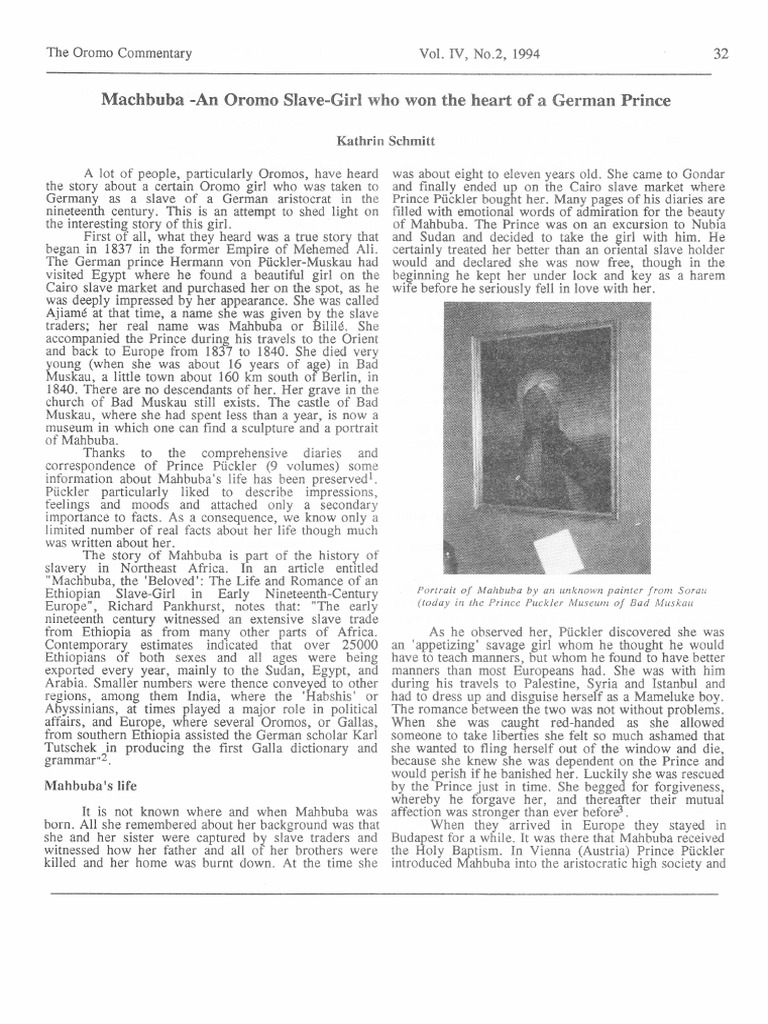 Machbuba An Oromo Slave Girl Who Won The Heart of A German Prince PDF | PDF