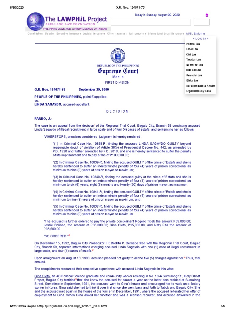 G.R. Nos. 124671-75 Case Brief | PDF | Sentence (Law) | Fraud