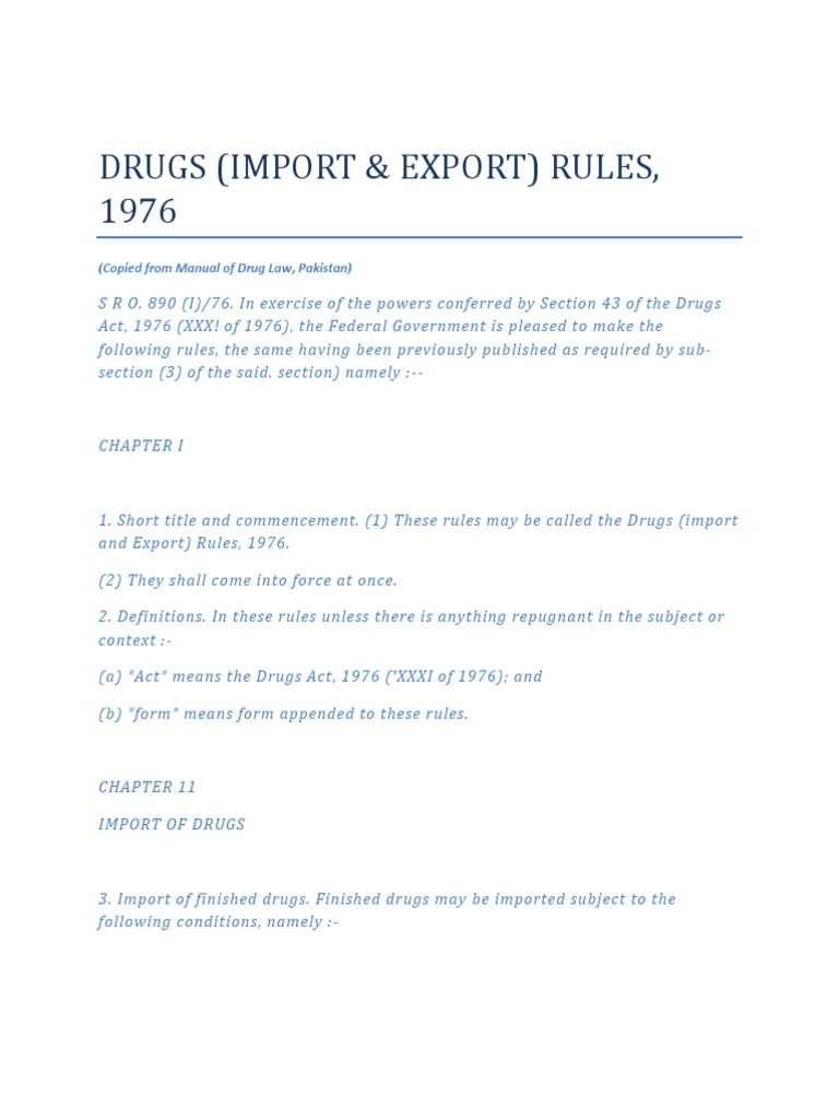 Drugs Import & Export Rules 1976 | PDF | License | Clinical Trial