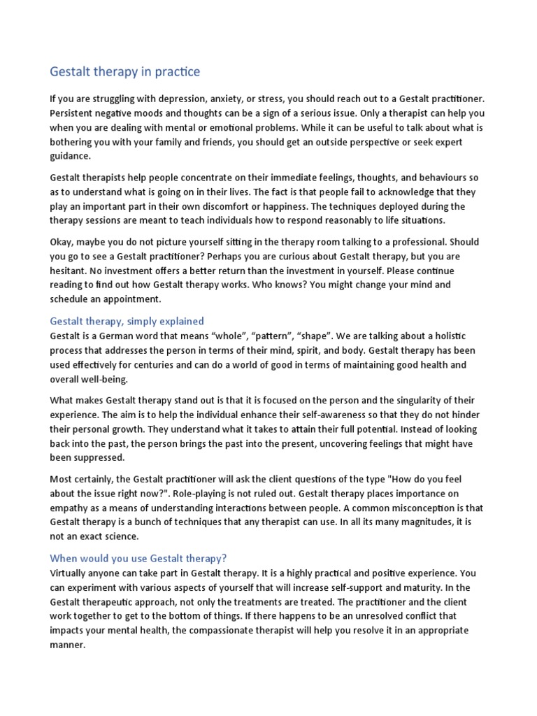 Gestalt Therapy in Practice | PDF | Gestalt Therapy | Psychotherapy