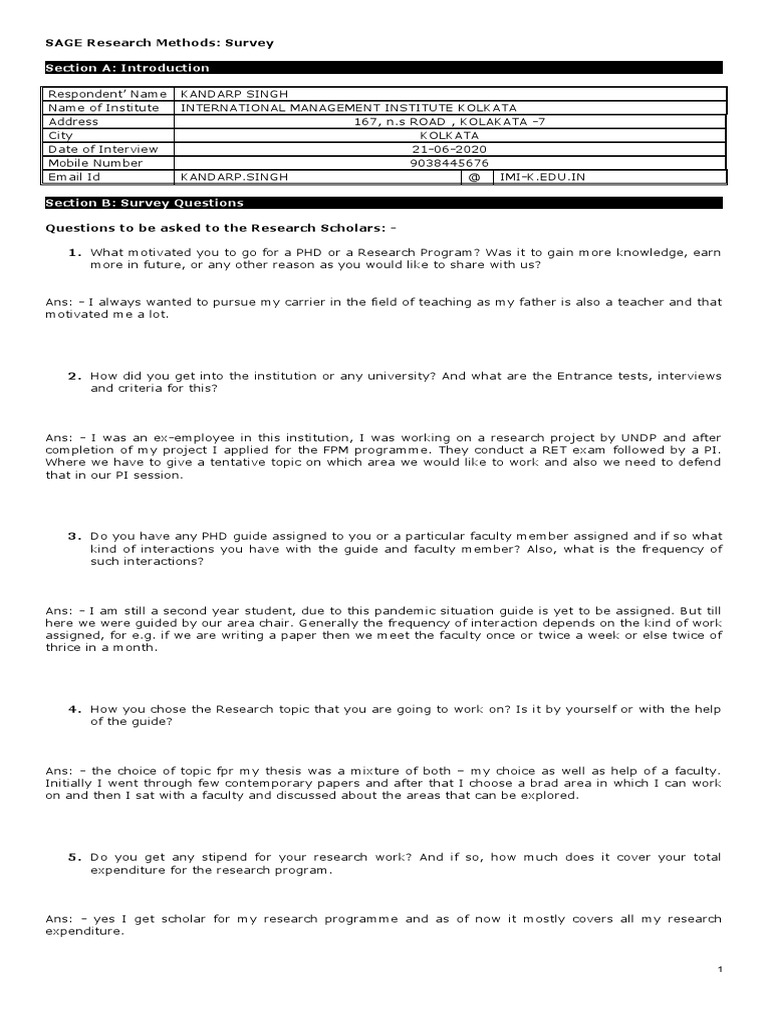 Questionnaire For Research Scholars | PDF | Doctor Of Philosophy ...