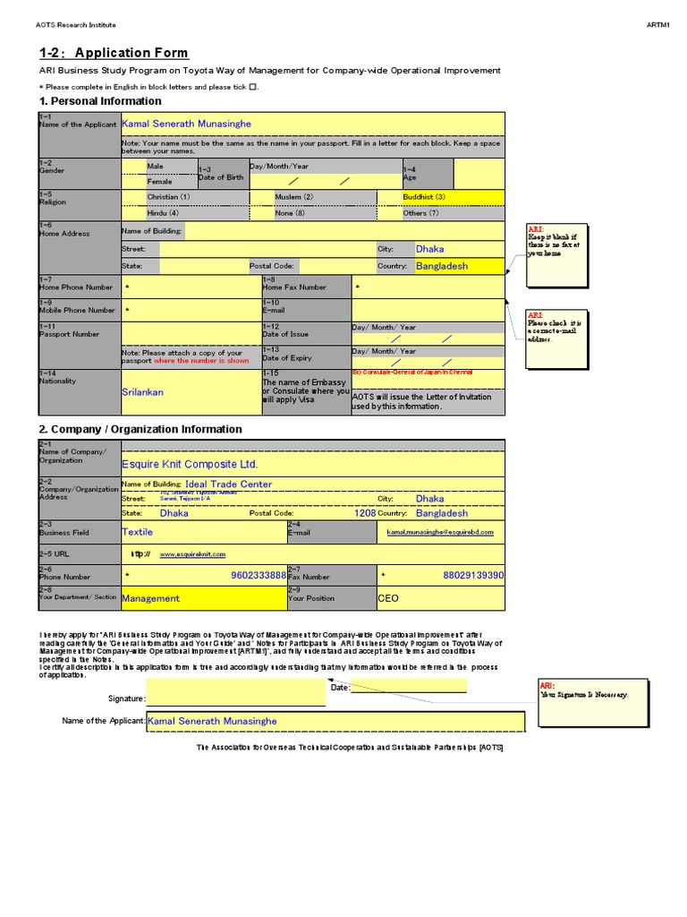 AOTS Toyota Management Program Application | PDF | Insurance | Physician