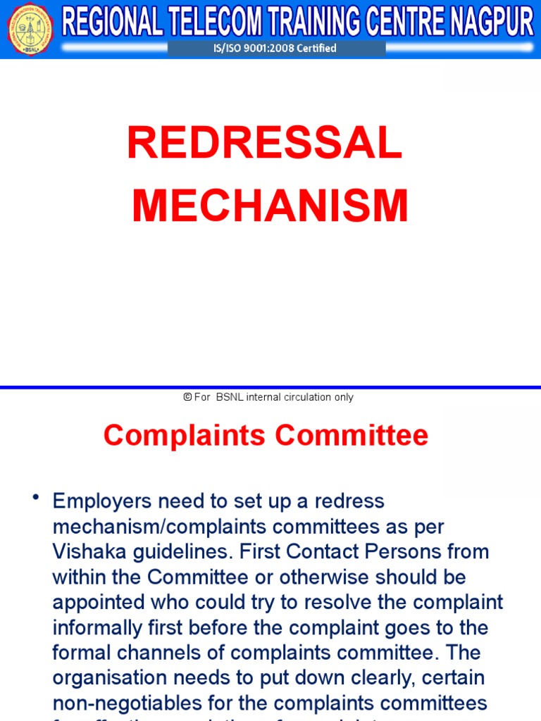 Redressal Mechanism: © For BSNL Internal Circulation Only | PDF ...