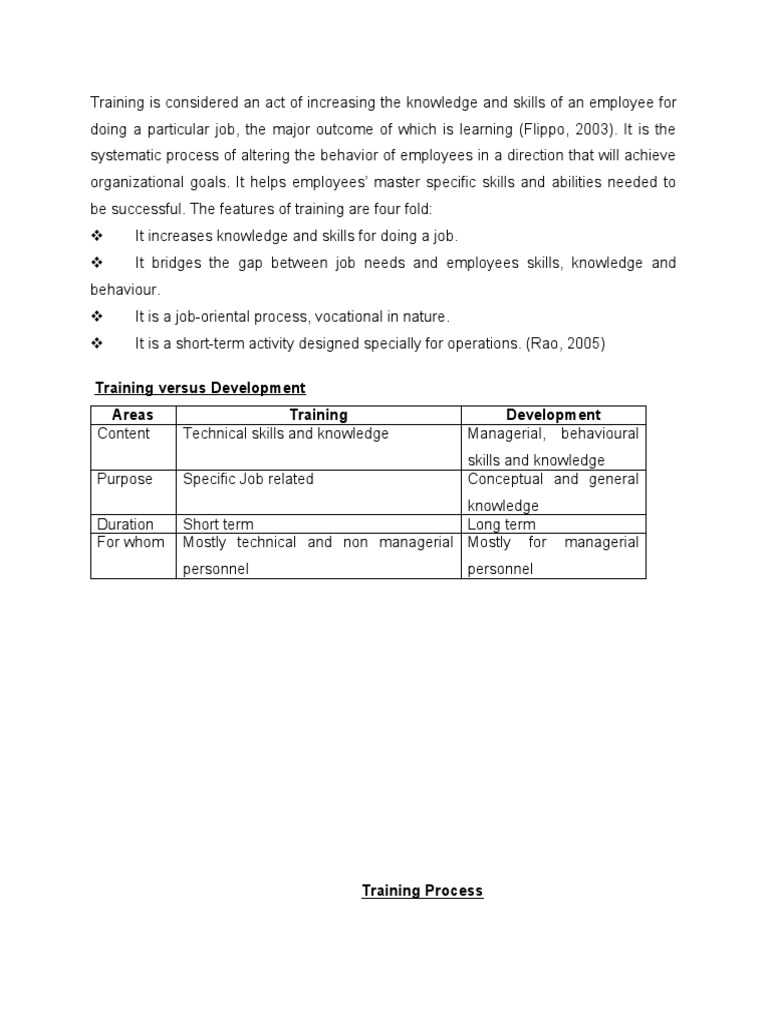 Training Versus Development Areas Training Development | PDF