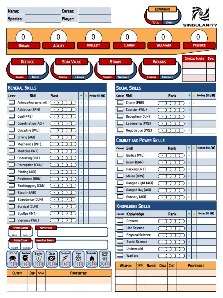 Singularity Character Sheet Fillable Pdf Leisure Sports