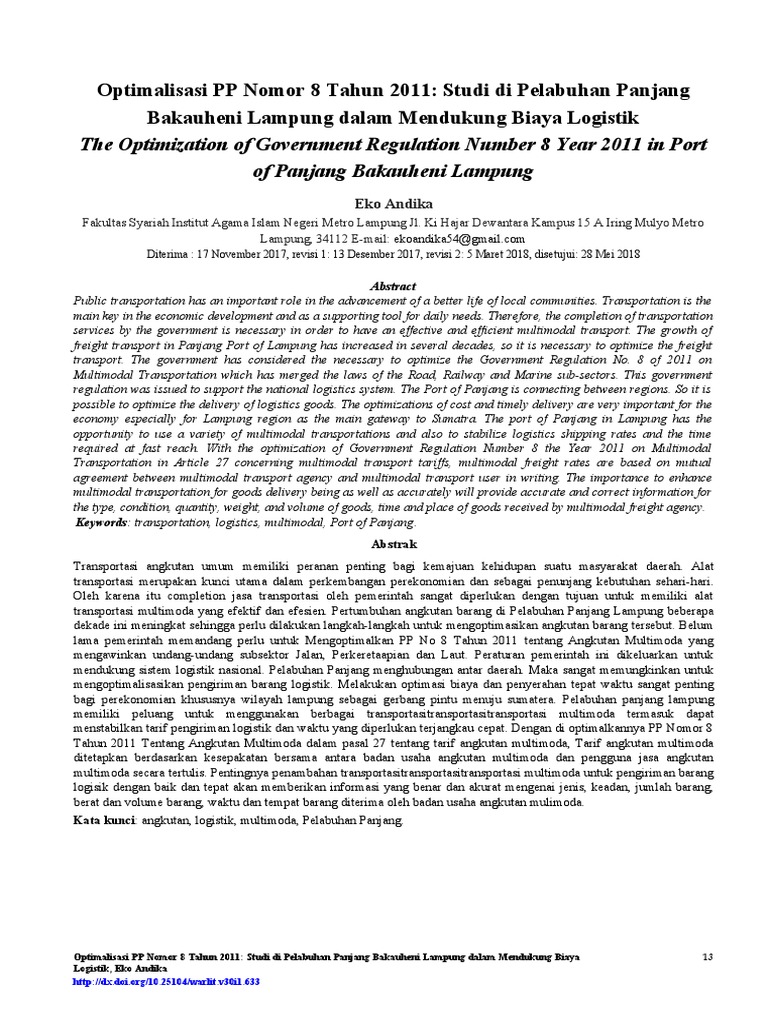 Optimalisasi PP Nomor 8 Tahun 2011 Studi Di Pelabu | PDF | Transport ...