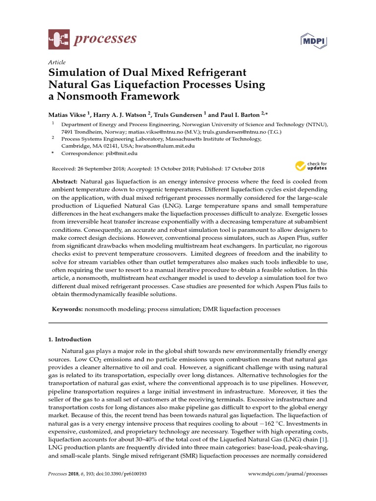 Processes: Simulation of Dual Mixed Refrigerant Natural Gas ...