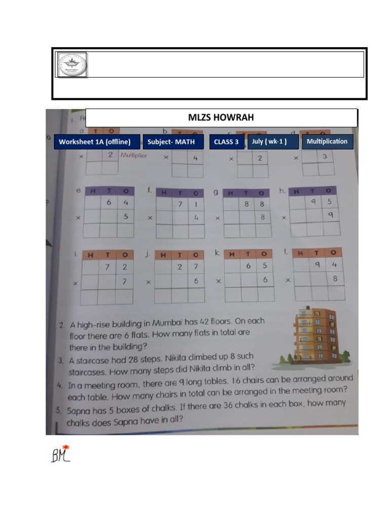 Mlzs Howrah: Worksheet 1A (Offline) Class 3 Subject-MATH | PDF
