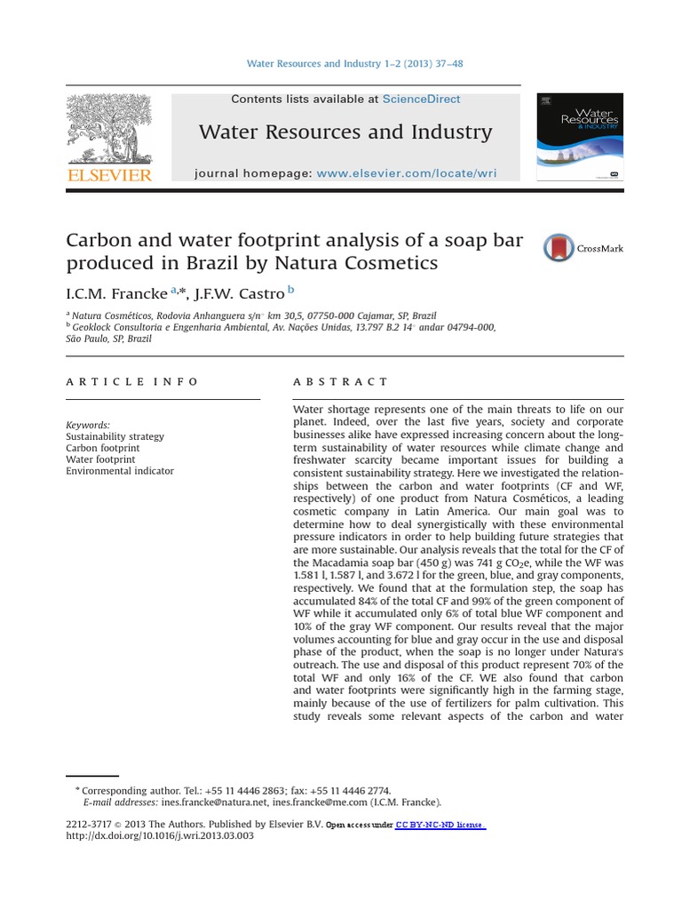 Carbon and Water Footprint Analysis of A Soap Barproduced in Brazil by ...