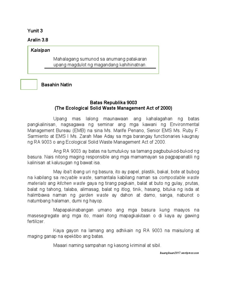 Yunit 3 Aralin 3.10 | PDF