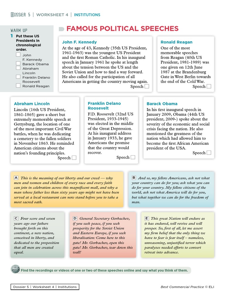 Famous Political Speeches: Dossier 5 | PDF | Ronald Reagan | Abraham ...