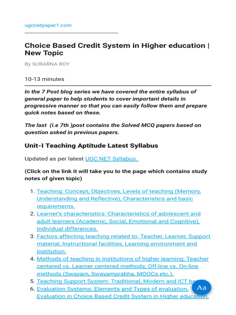 Choice Based Credit System in Higher Education New Topic PDF | PDF ...