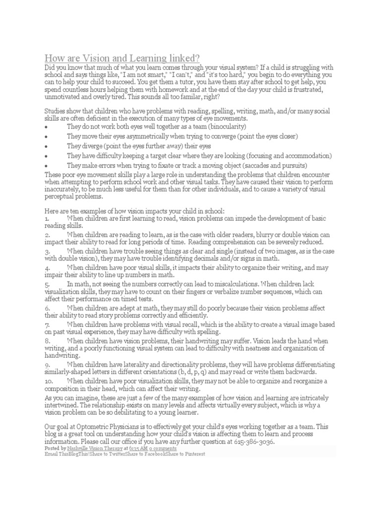 How Are Vision and Handwriting Linked | PDF | Visual Impairment ...