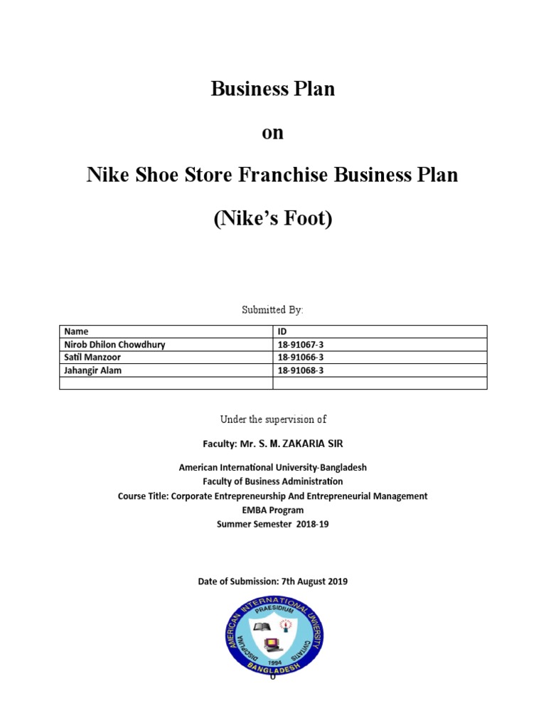 Business Plan On Nike Shoe Store Franchise Business Plan (Nike's Foot ...