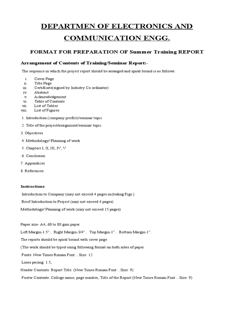 Summer Trg-Seminar Report Format | PDF