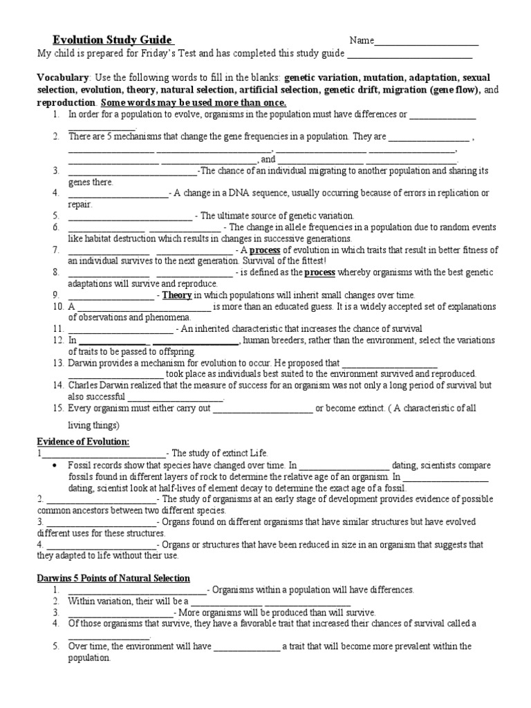 Study Guide | PDF | Natural Selection | Evolution