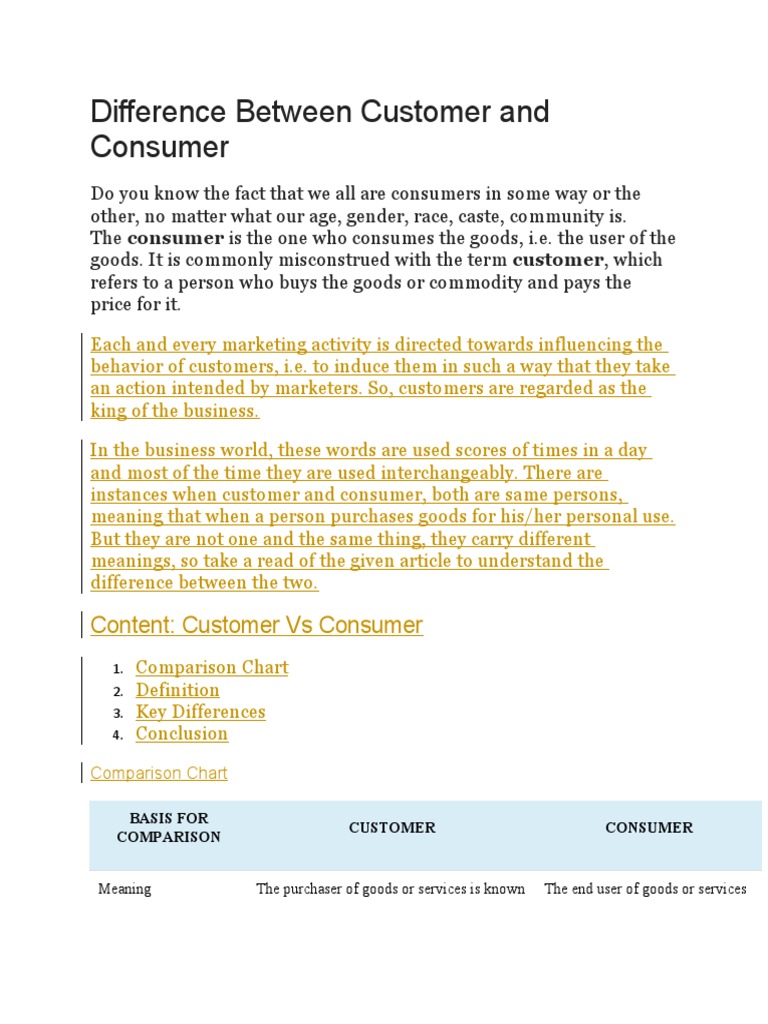 Difference Between Customer And Consumer Pdf Market Economics