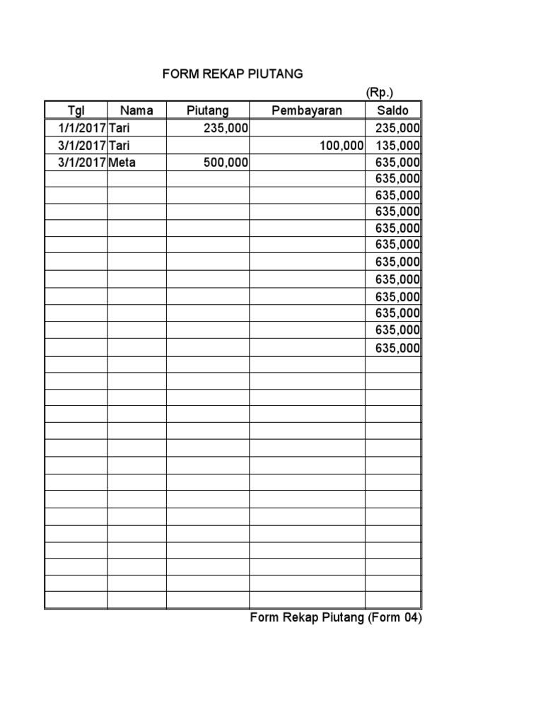 04 Form Rekap Piutang | PDF
