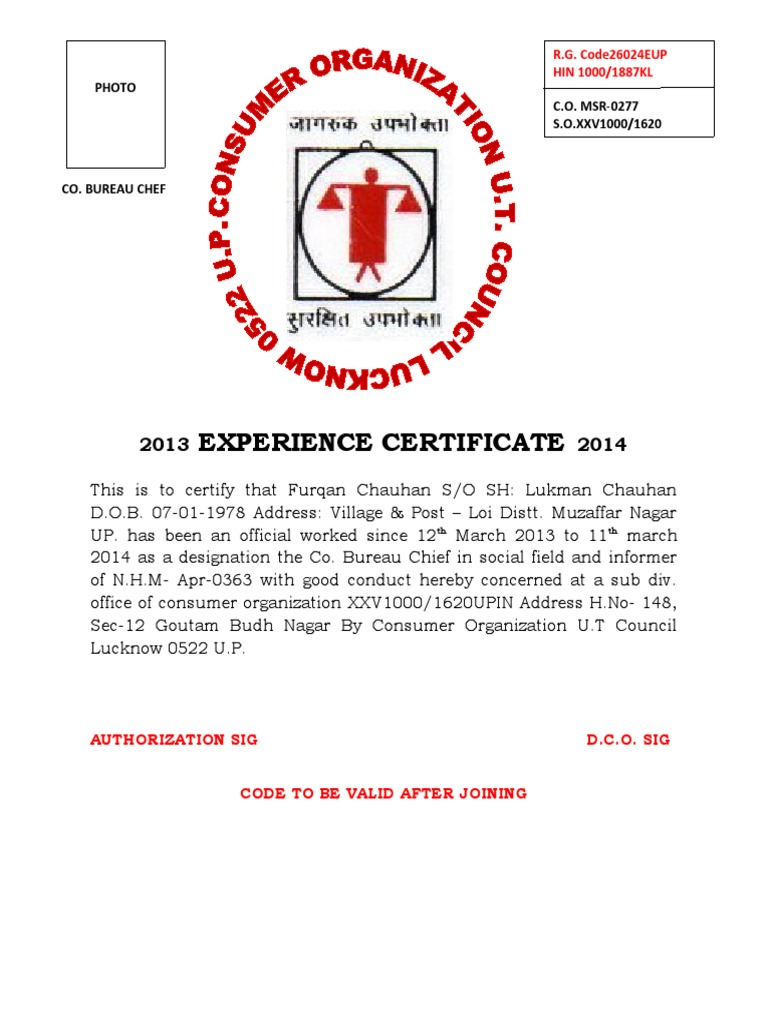 Experience Certificate 2014 | PDF