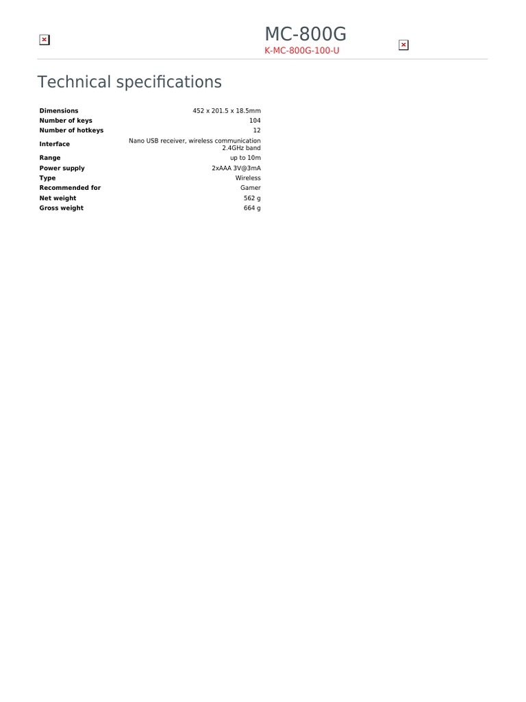 Technical Specifications: K-MC-800G-100-U | PDF | Computers