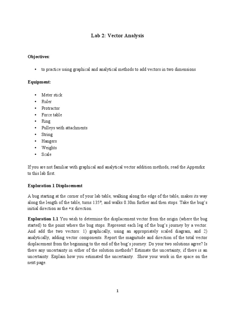 Lab 2: Vector Analysis: Objectives | PDF | Euclidean Vector | Force