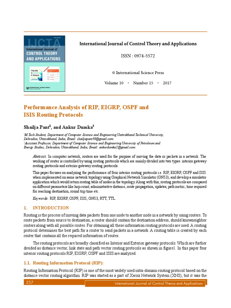Performance Analysis Of Rip Eigrp Ospf And Isis Routing Protocols Pdf Routing Computer